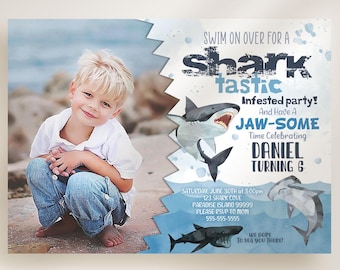 EDITABLE Shark Birthday Party Invitation, Shark Tastic Celebration ...