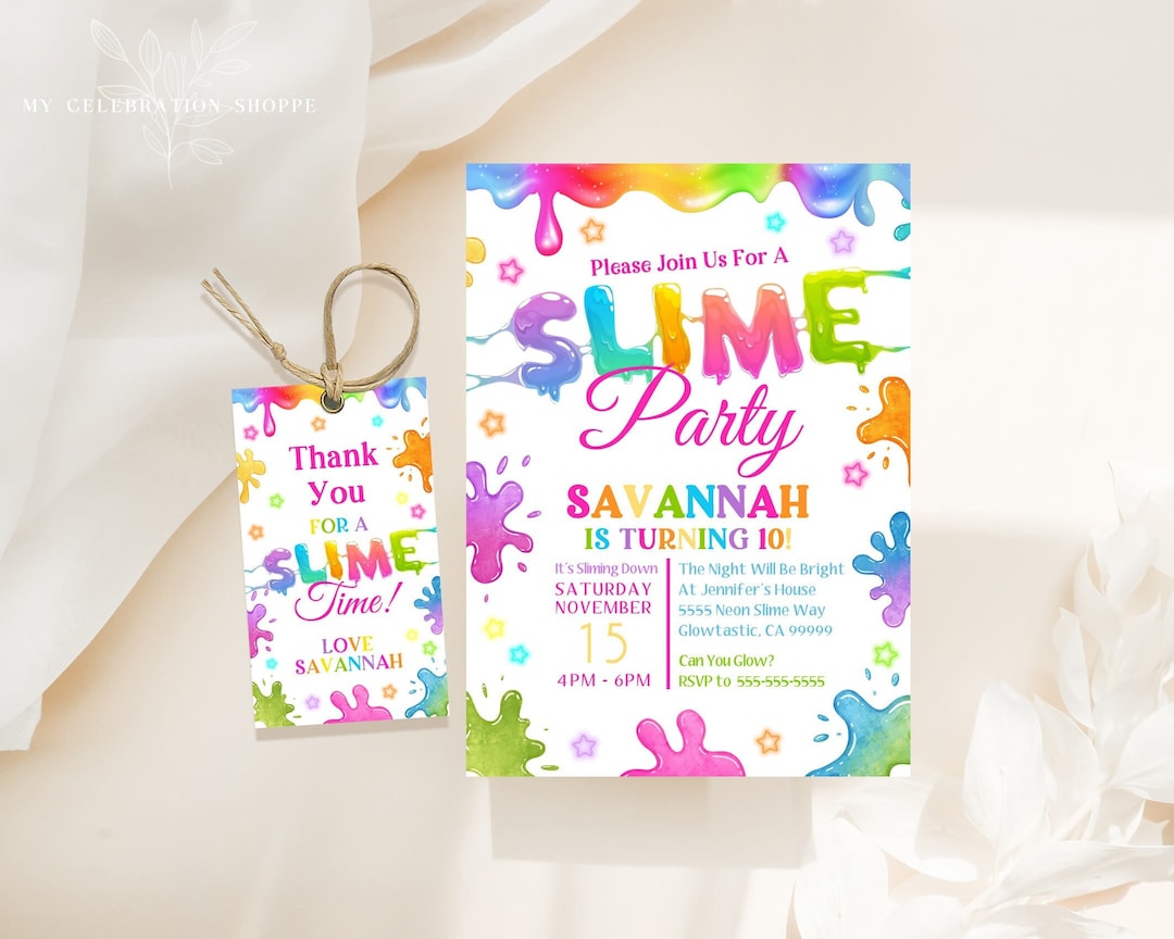 Editable Slime Invitation Glow Slime Party Invitation Template - Etsy