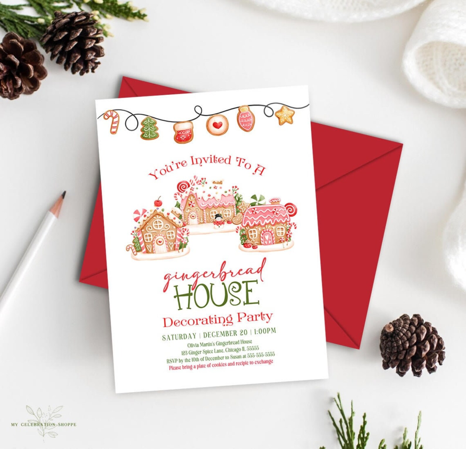 EDITABLE Gingerbread House Decorating Party Invitation Pink - Etsy