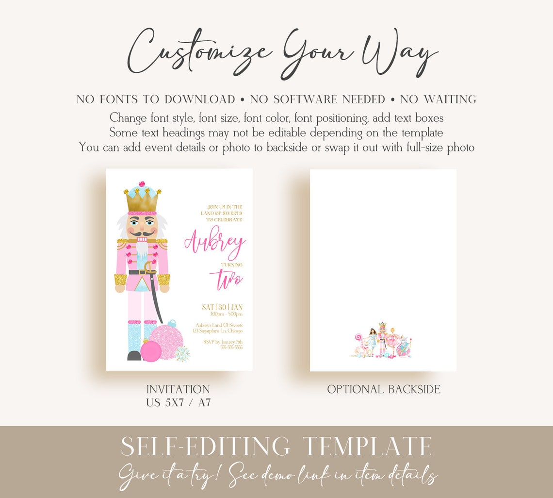 Editable Pink Nutcracker Birthday Invitation Girl Land of - Etsy