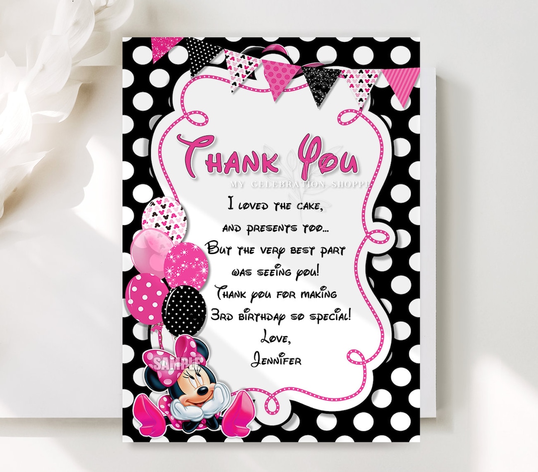 Minnie Mouse Thank You Card Template Printable Minnie Mouse Thank You ...