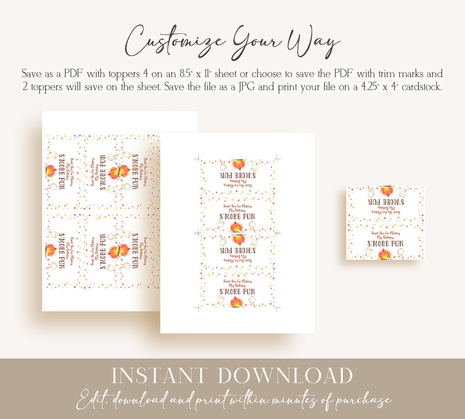 EDITABLE Smores Bag Toppers Template Smores Treat Bag Topper - Etsy