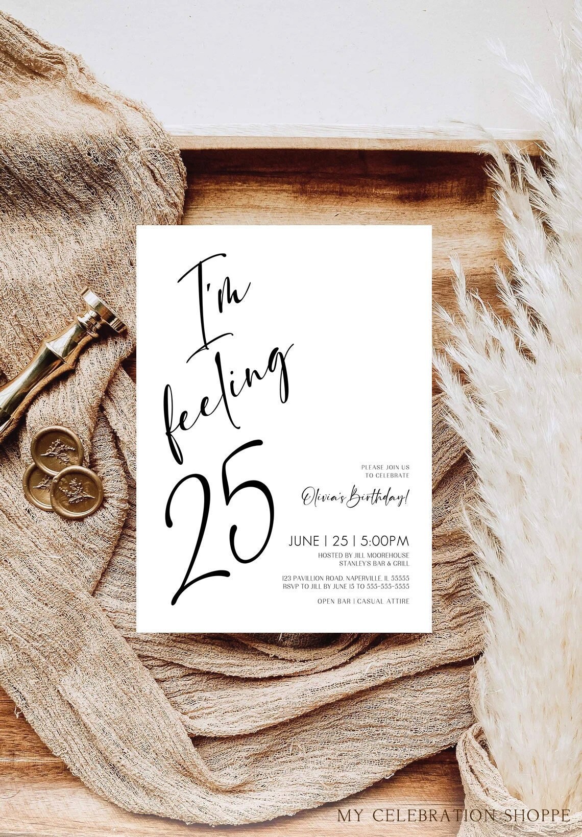 25th Birthday Invitation Template Editable Minimalist Adult - Etsy