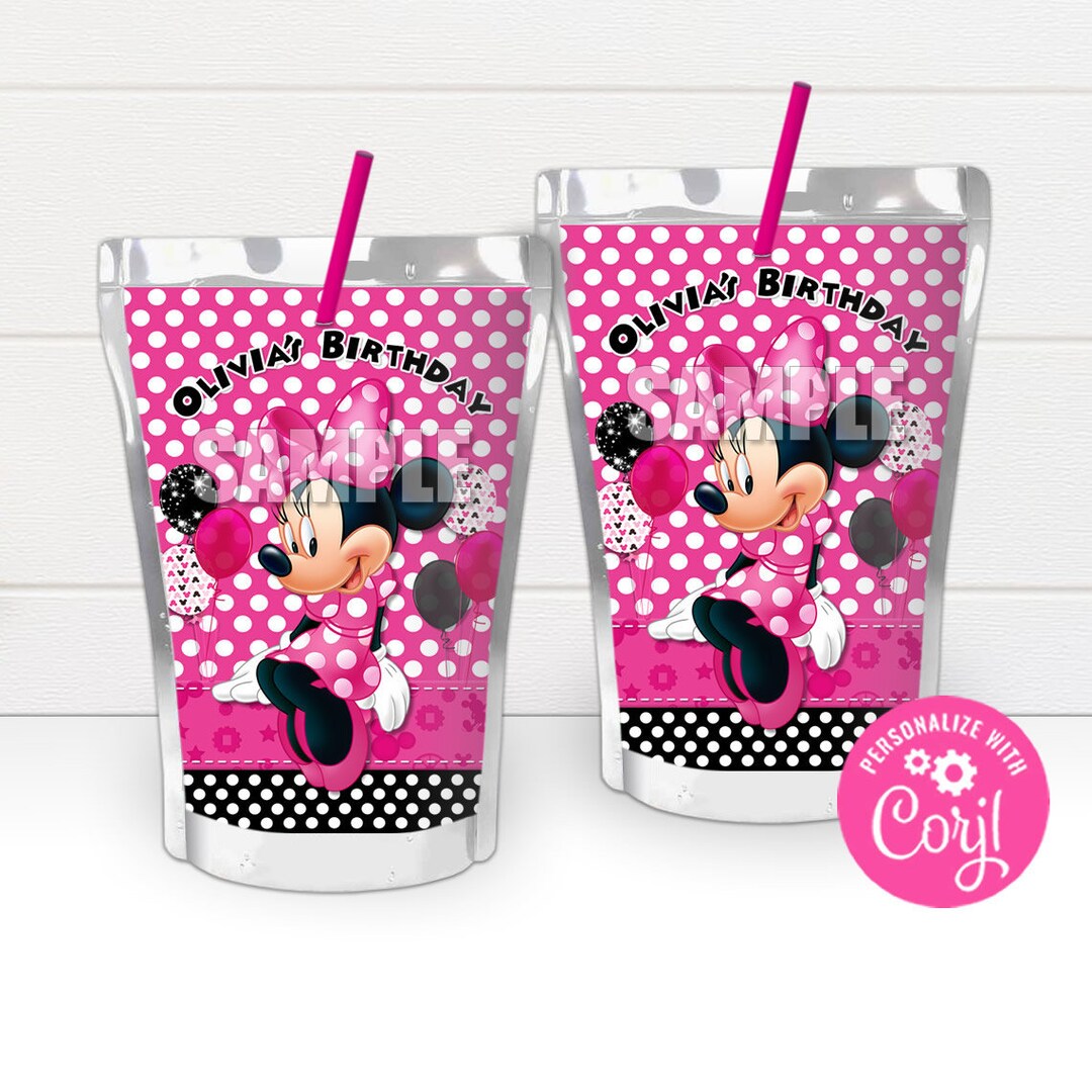 Pink Minnie Mouse Birthday Juice Pouch Label Printable Pink and Black ...