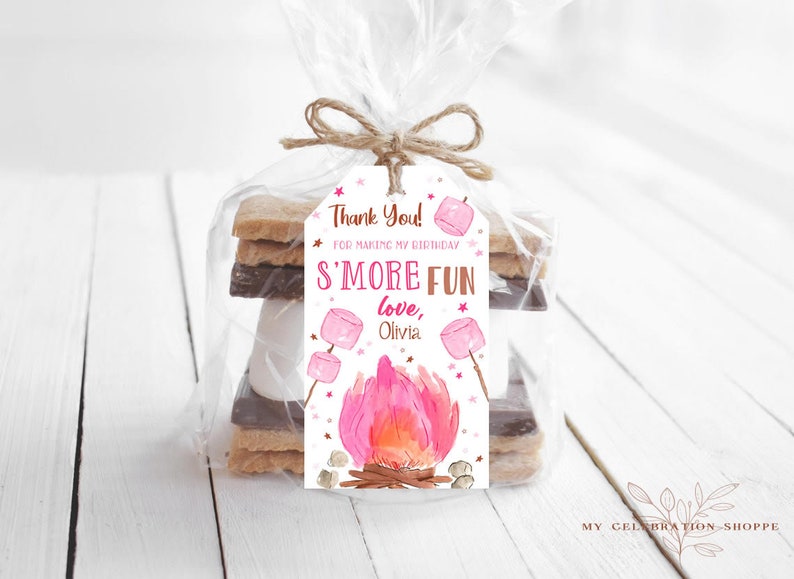 EDITABLE S'mores Birthday Thank You Tags Favor Tags Smore - Etsy