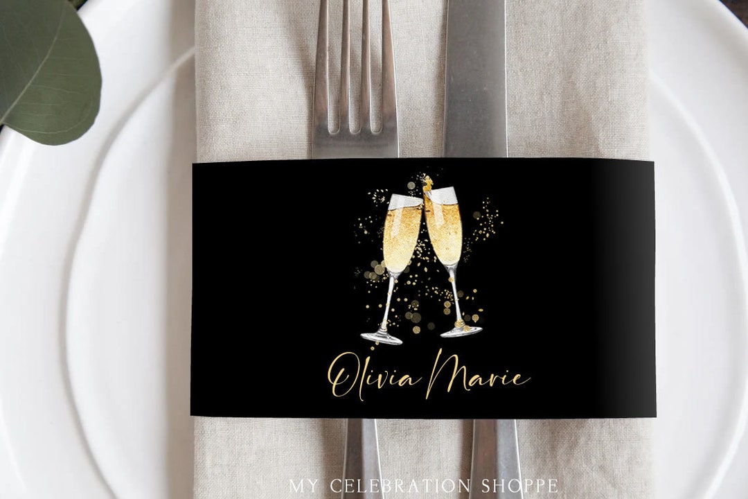 EDITABLE New Year's Eve Dinner Napkin Place Cards Template, New Years ...