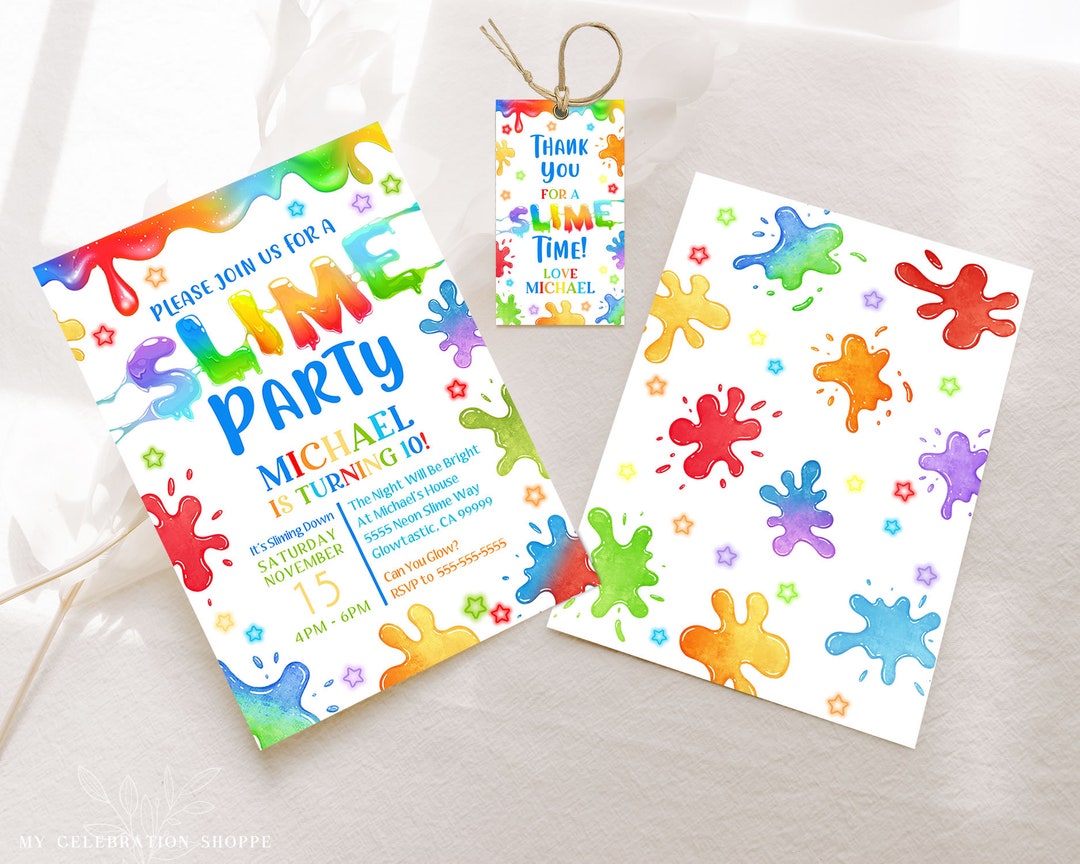 Editable Slime Invitation Glow Slime Party Invitation Template Slime ...