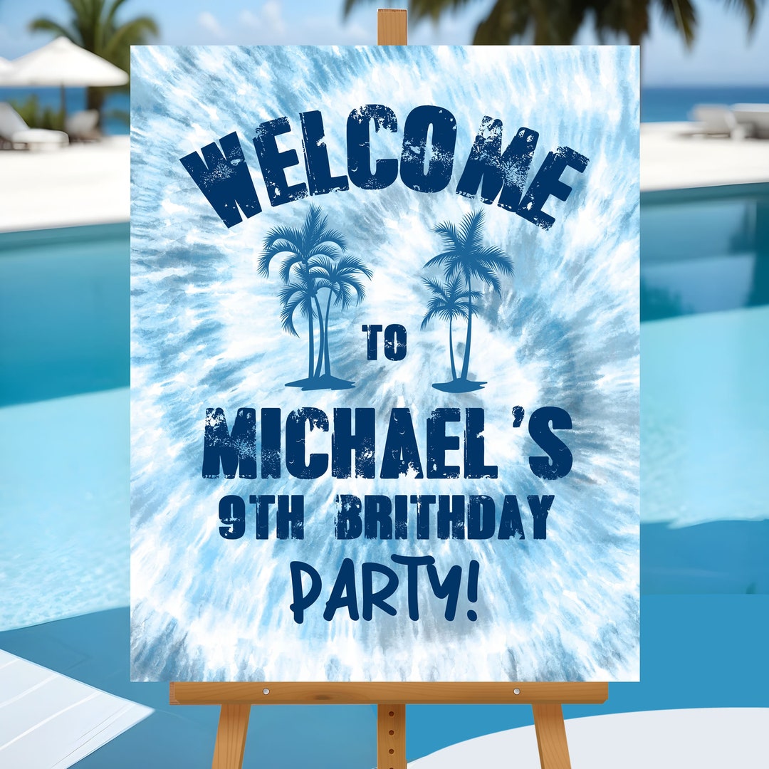 Boys Surf Welcome Sign Template Editable Tie Dye Welcome Sign Instant ...
