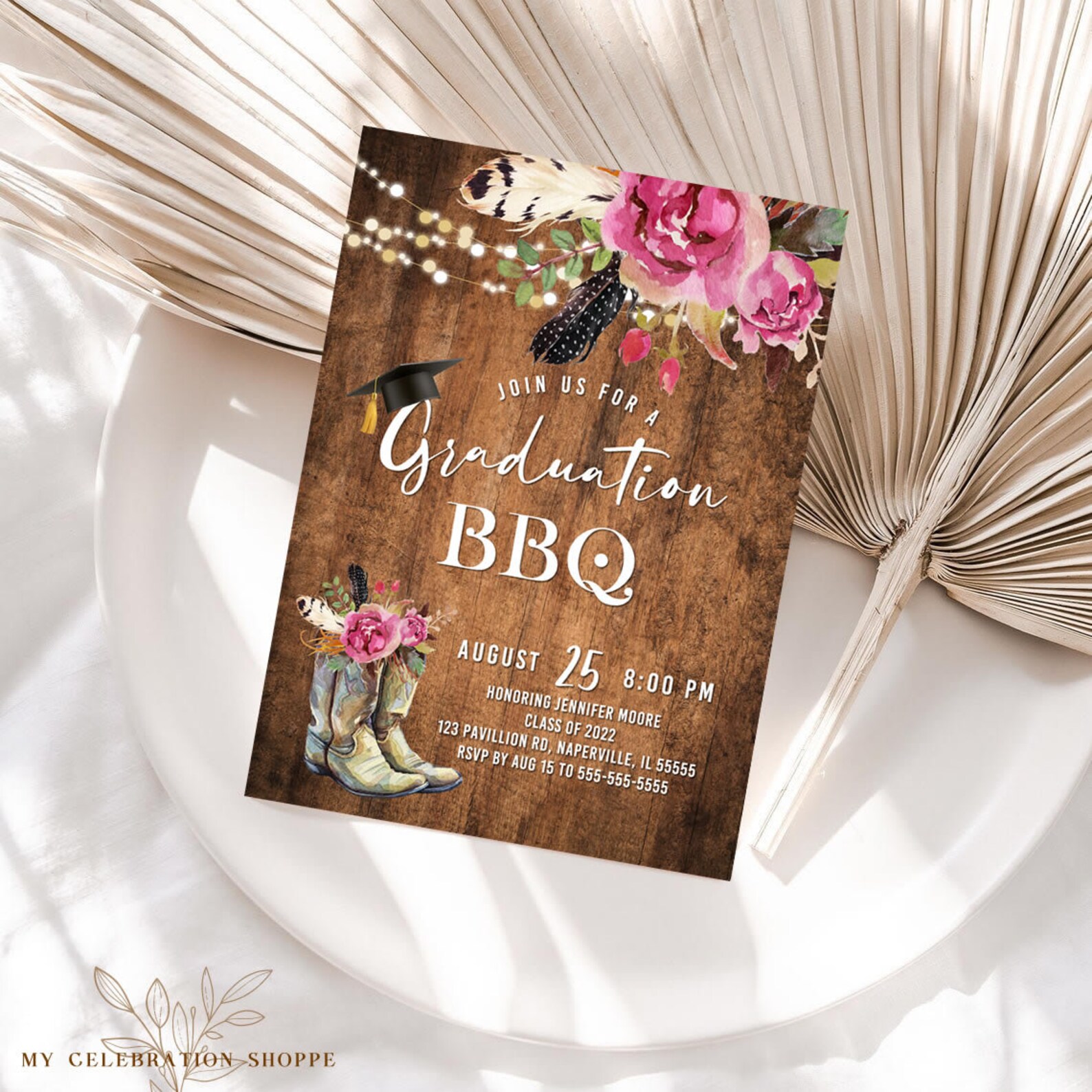 Rustic Backyard Graduation Party Invitation Template - Etsy