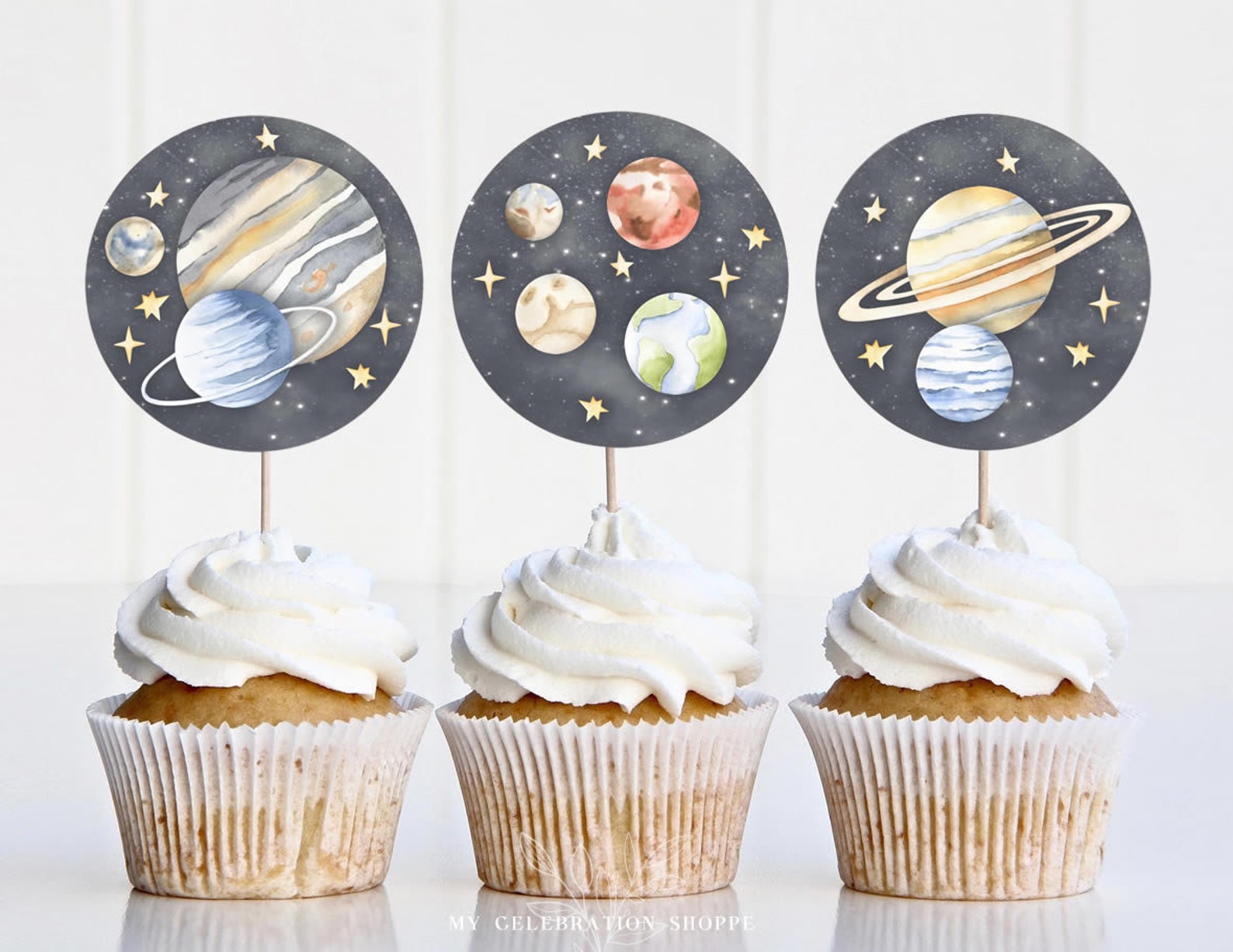 SALE Gray Outer Space Birthday Cupcake Toppers First Trip - Etsy
