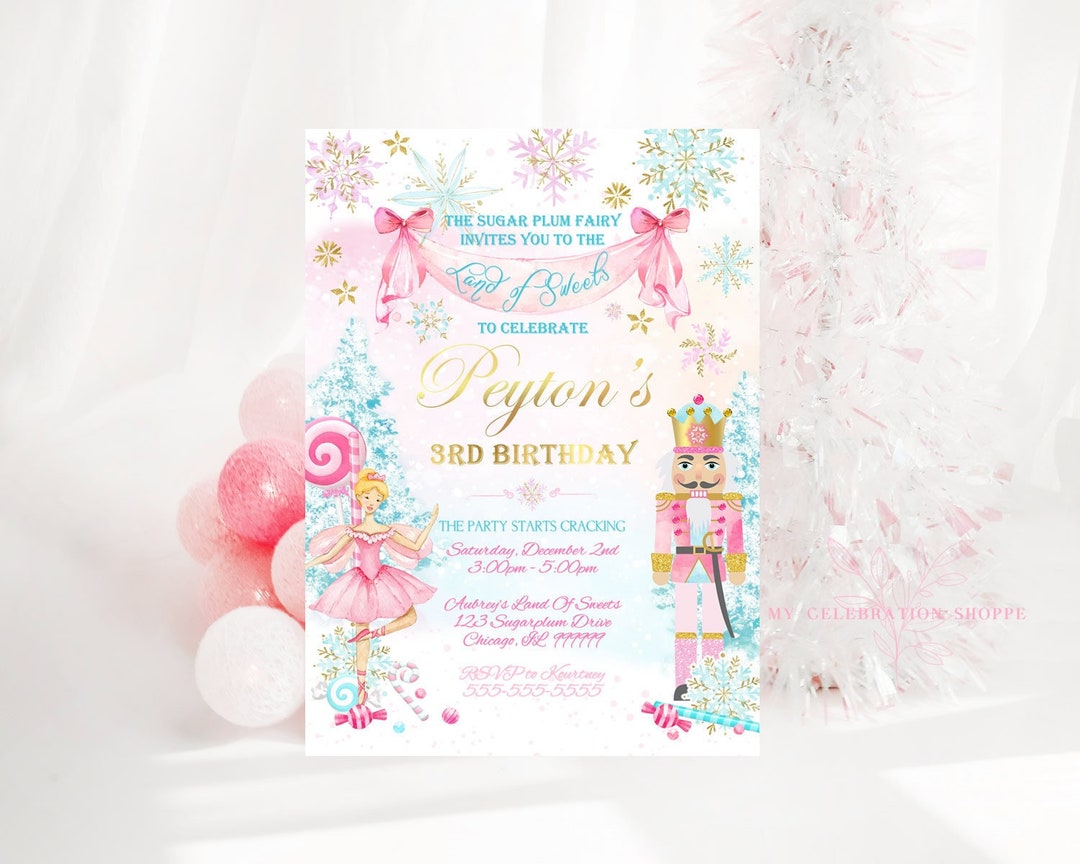 Nutcracker Ballerina Birthday Invitation Template Girl's Land of Sweet ...