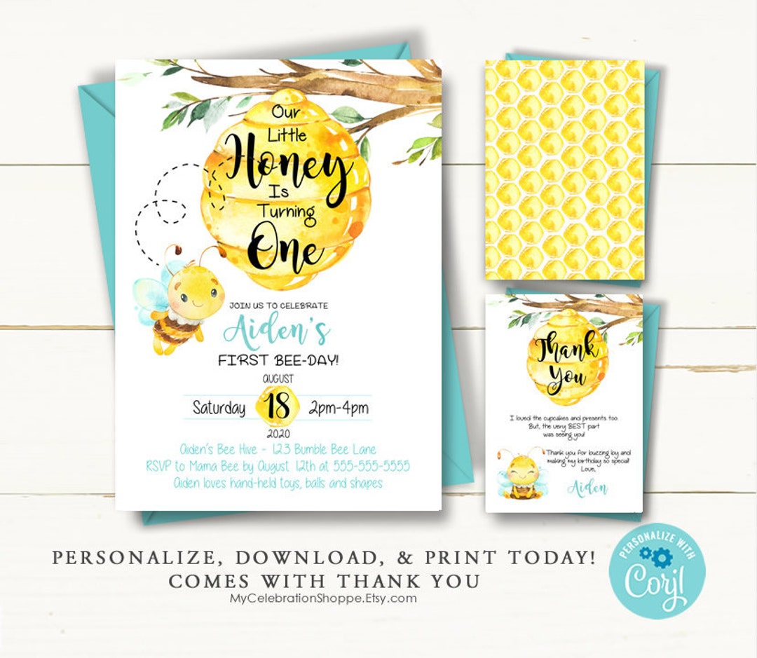 EDITABLE Bee Birthday Invitation, Editable Bee-day Birthday Invitation ...