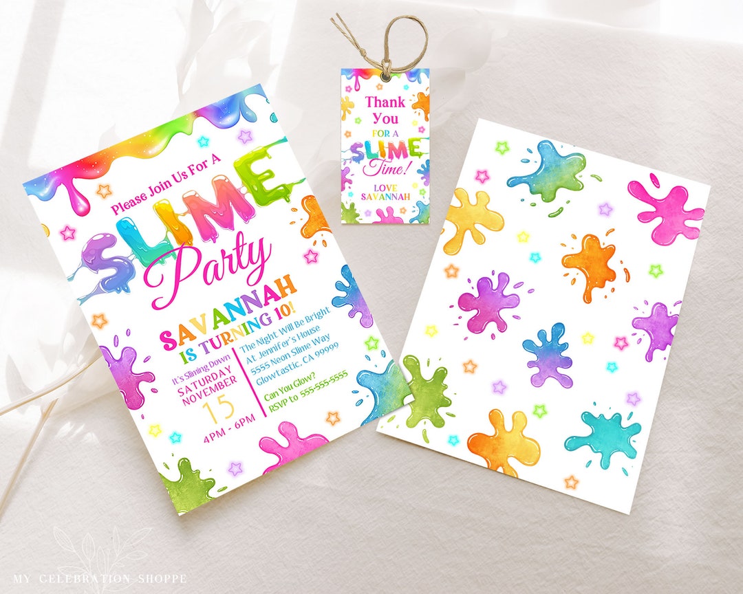 Editable Slime Invitation Glow Slime Party Invitation Template Slime ...