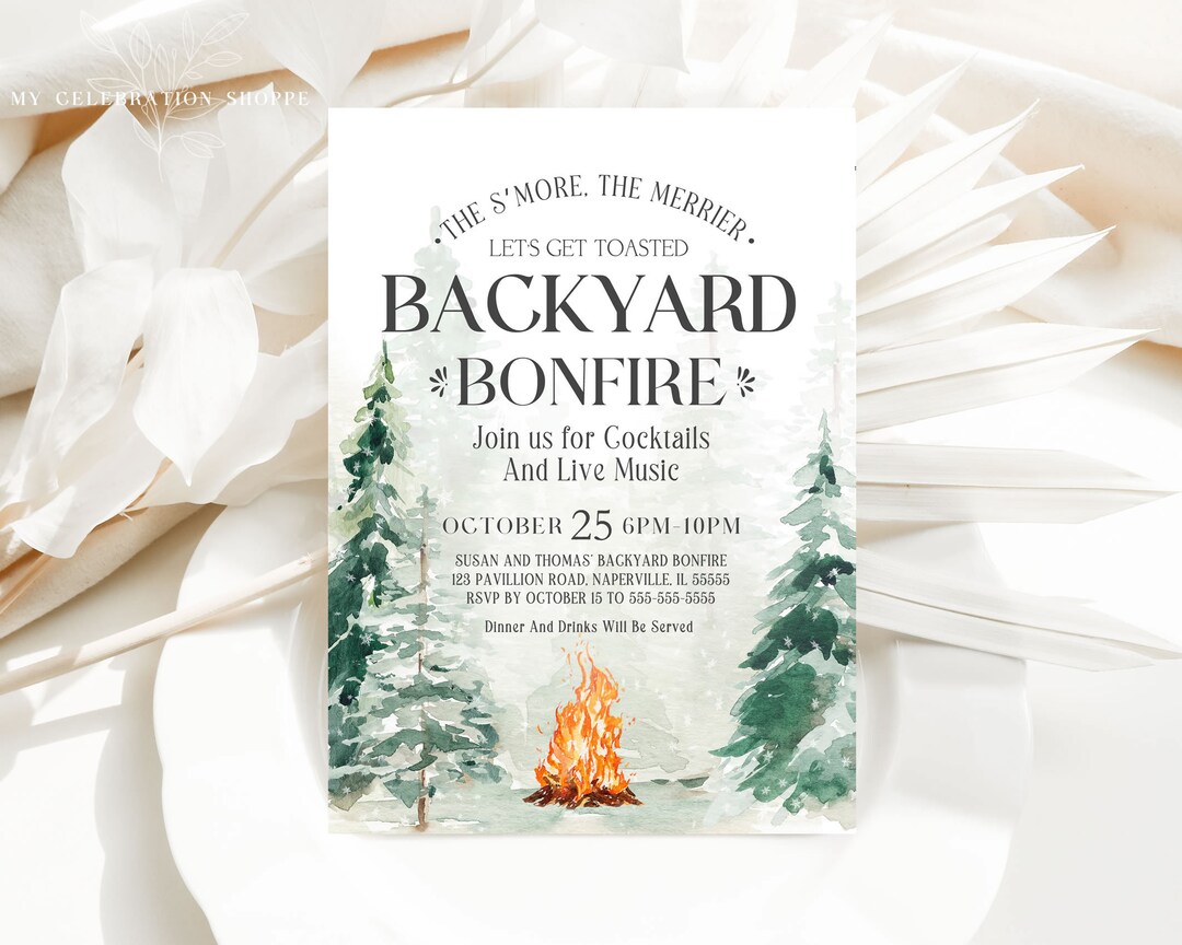 Printable Backyard Bonfire Invitation Template Summer Winter Fall BBQ ...