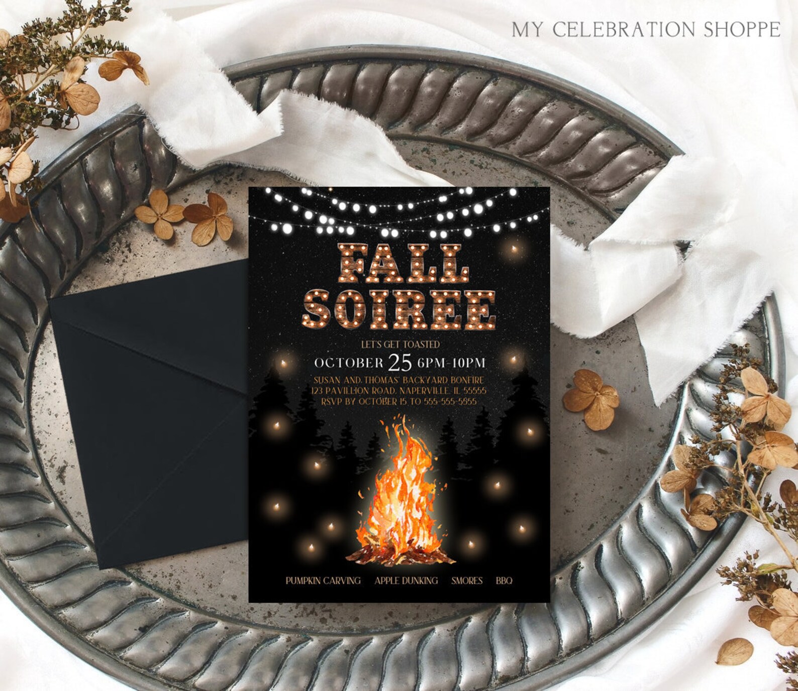 Fall Soiree Bonfire Invitation, Fall Harvest Party Invite, Backyard ...