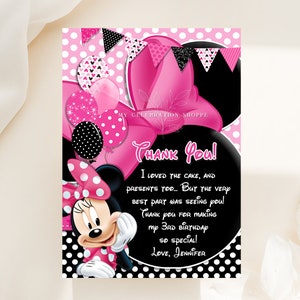 Minnie Mouse Thank You Card Template Printable Minnie Mouse Thank You ...