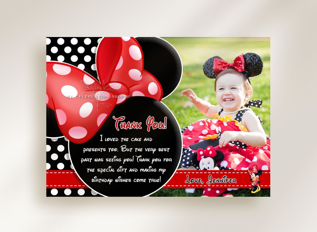 EDITABLE Minnie Mouse Photo Invitation Red Minnie Mouse Birthday Party ...