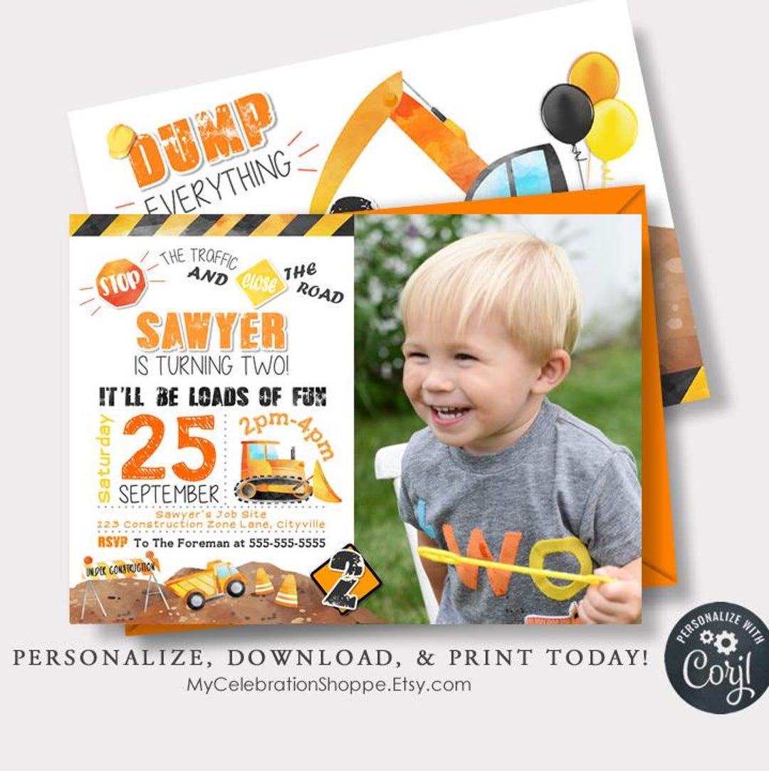 EDITABLE Construction Invitation, Construction Birthday Invitation ...