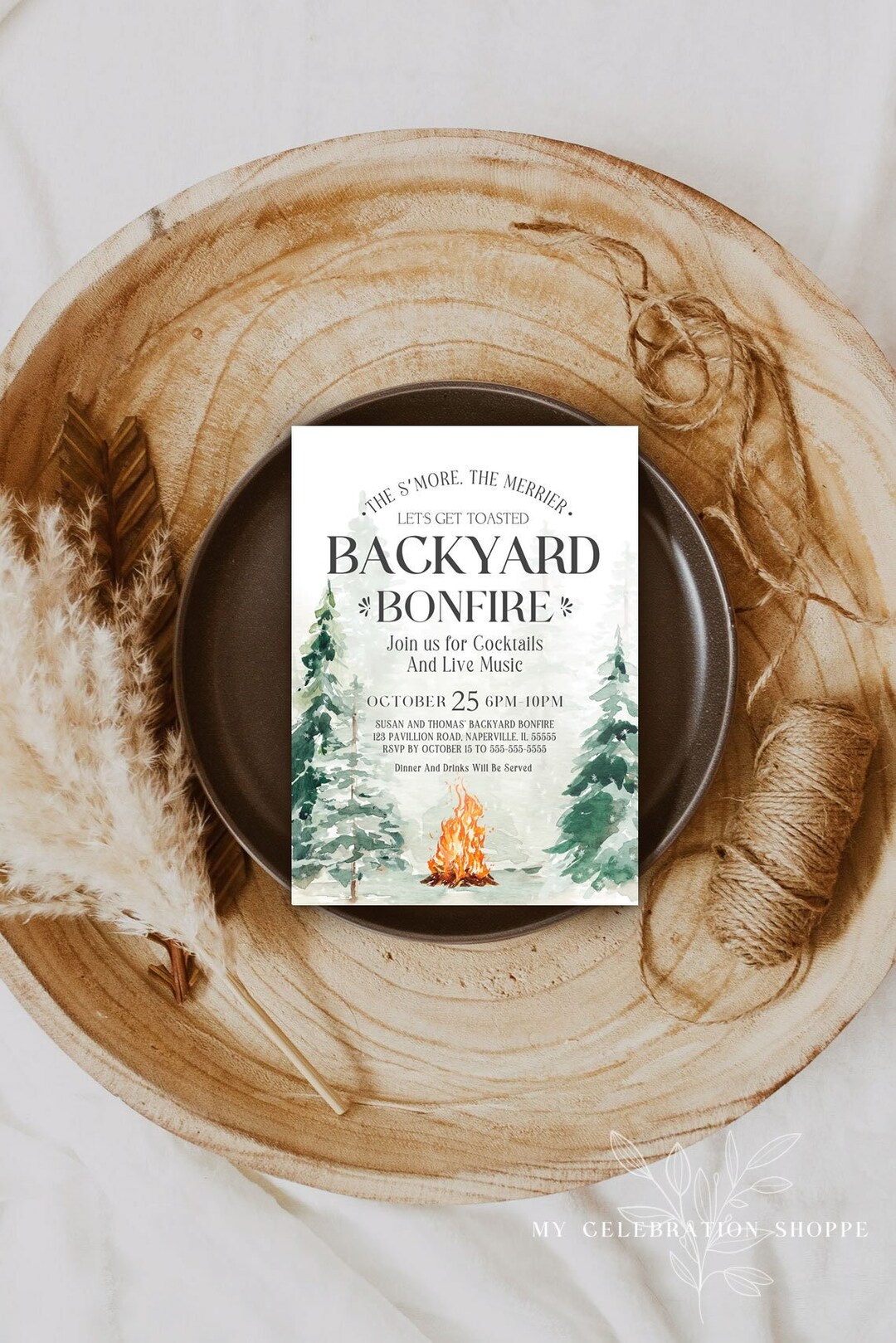 Printable Backyard Bonfire Invitation Template Summer Winter Fall BBQ ...