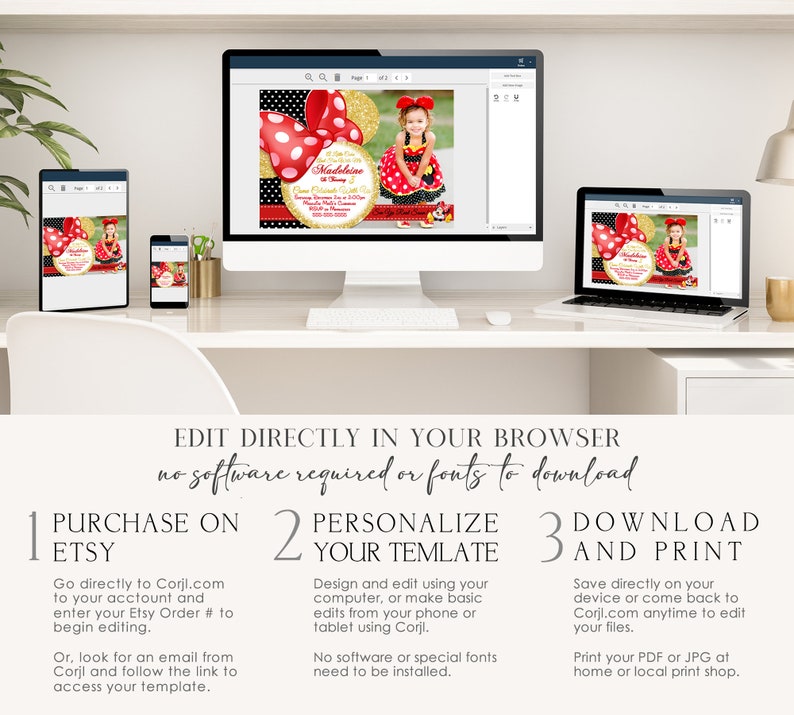 EDITABLE Red Minnie Mouse Birthday Photo Invitation Template - Etsy