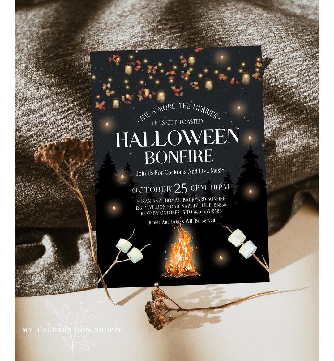 Editable Fall Harvest Bonfire Invitation, Pumpkin Carving Party ...