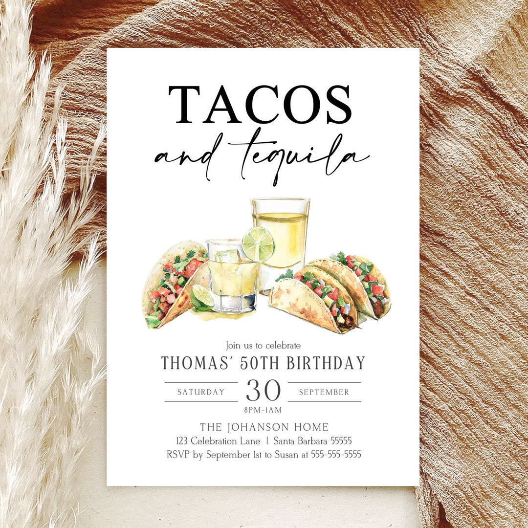 Tacos and Tequila Invitation, Editable Adult Birthday Party Invite ...
