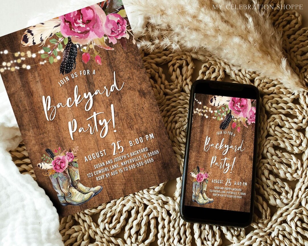 Rustic Backyard Party Invitation Template BBQ Party Invitation Country ...