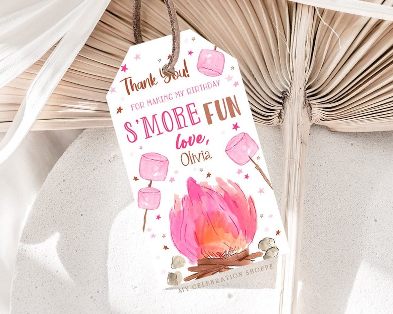 EDITABLE S'mores Birthday Thank You Tags Favor Tags Smore - Etsy