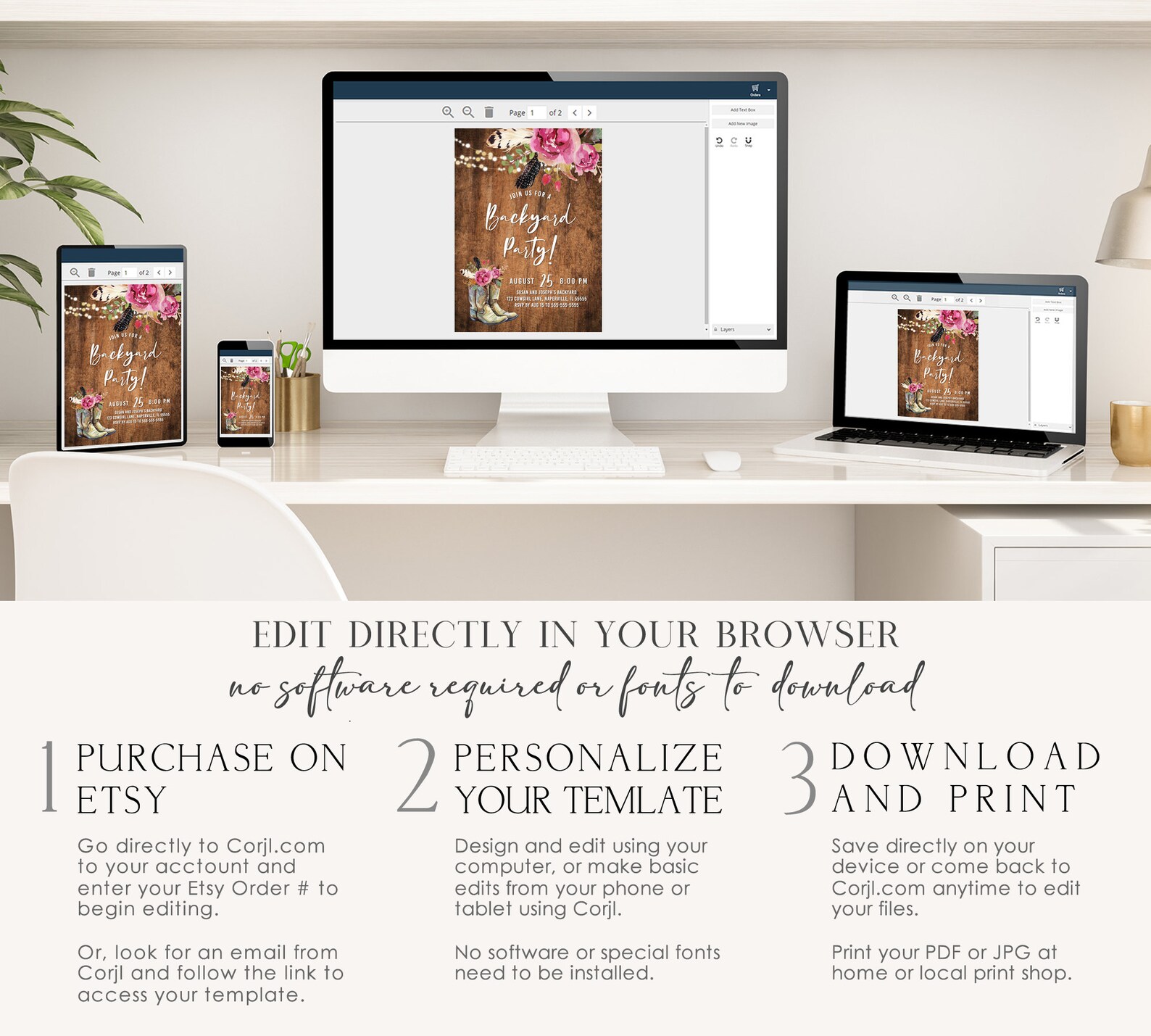 Rustic Backyard Party Invitation Template BBQ Party Invitation - Etsy