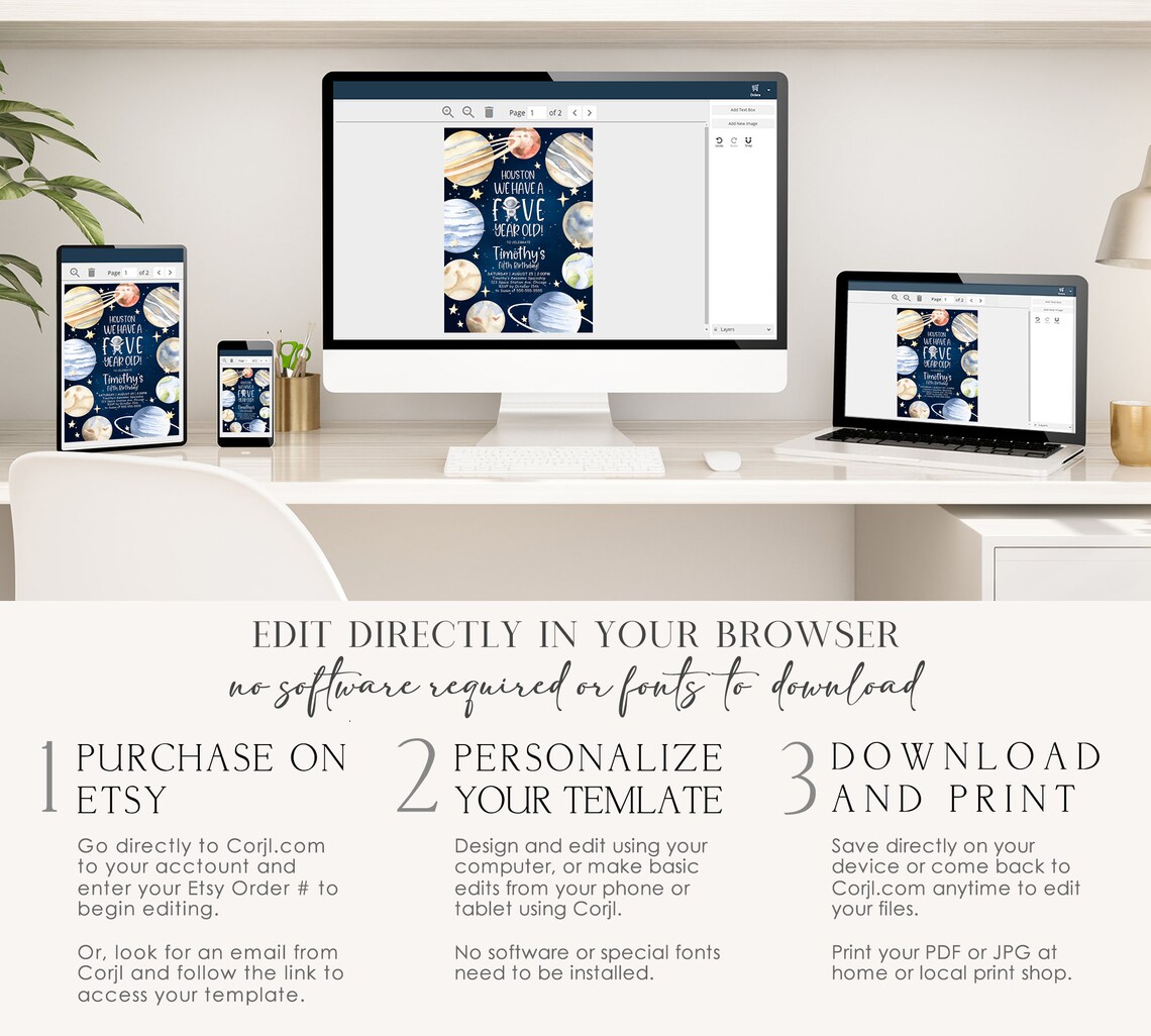 Space 5th Birthday Invitation Template Houston We Have A Five - Etsy