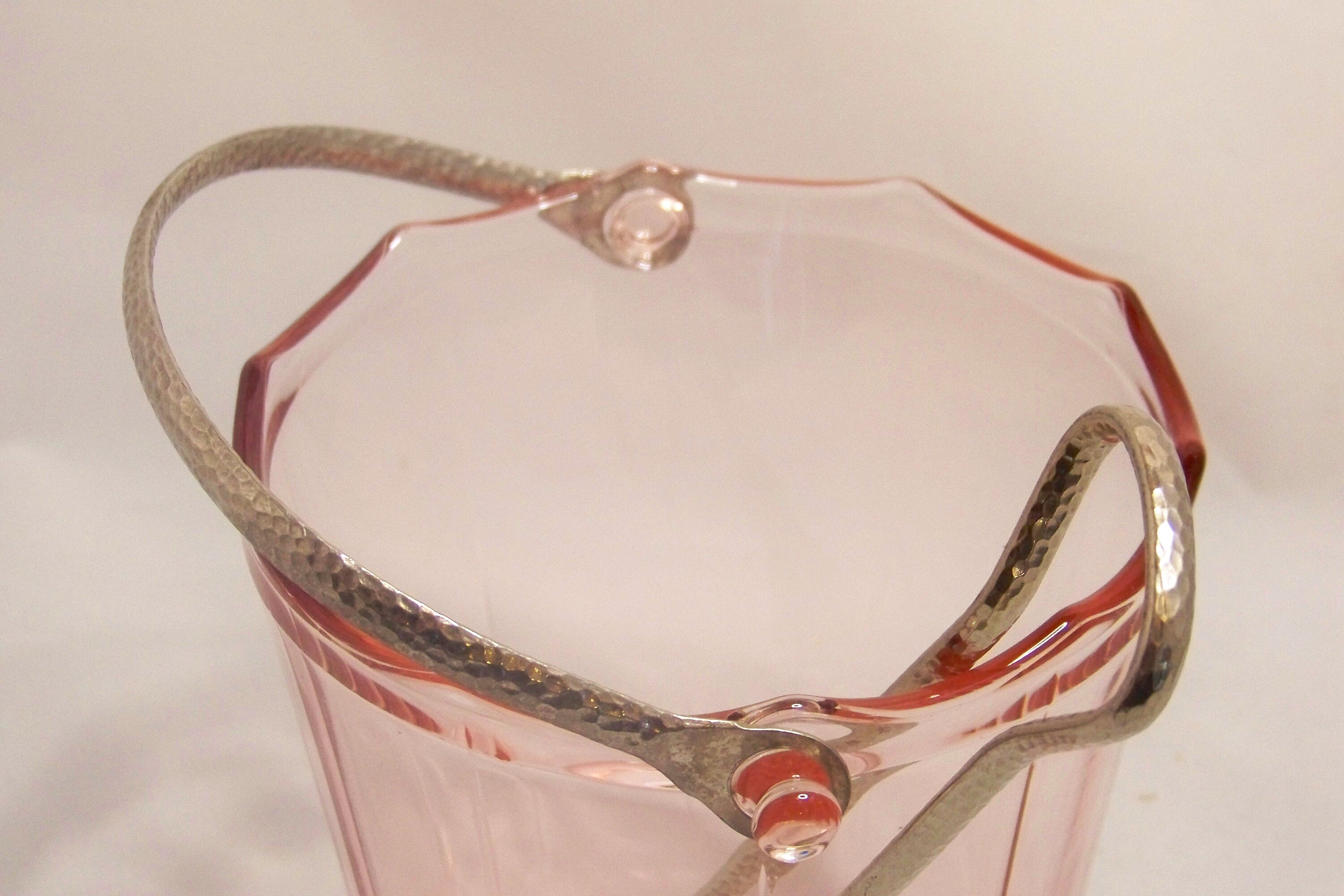 Decagon Pink, Depression Glass, CAMBRIDGE Glass Company Ice Bucket With ...