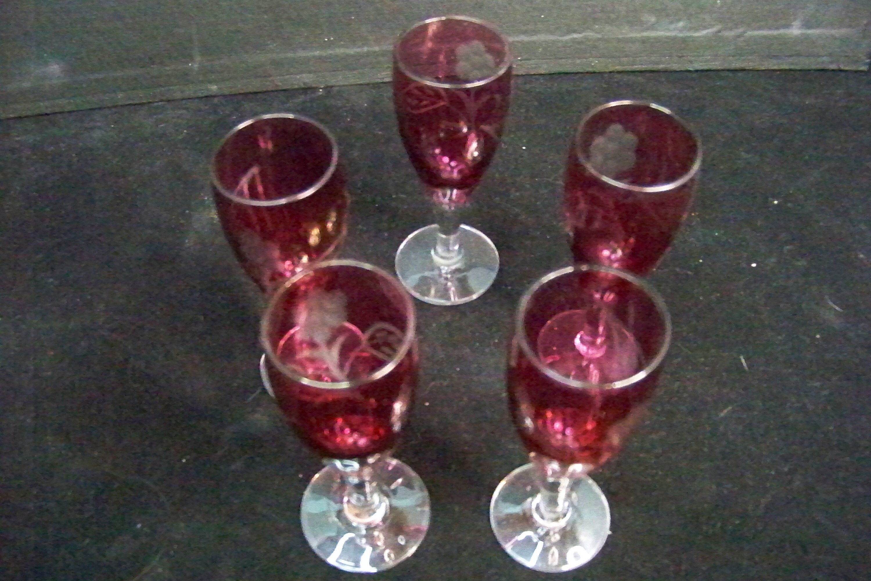 Cordial Glasses, SET OF FIVE (5) - Burgundy - Ruby Red Bowl With Clear ...
