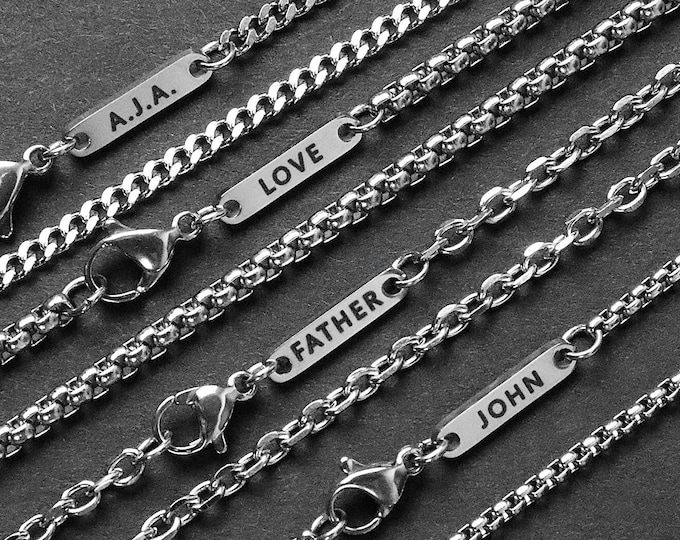 Engraved Chain - Men's Steel Chain Necklace - Stainless Steel Chain ...