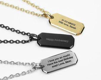 Men's Necklace - Meteorite Modern Tag Necklace - Matte Steel Necklace ...