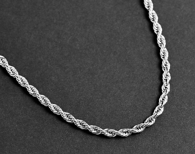 Men's Steel Chain Necklace Silver Rope Chain 4mm Thick - Etsy