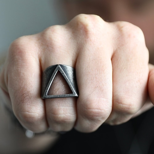 Triangle Cutout Ring in Antique Silver Men's Ring | Etsy