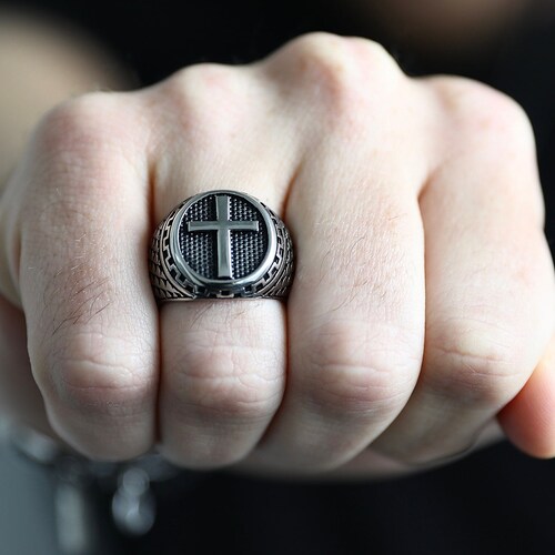Cross Ring in Silver Men's Ring Men's Band - Etsy