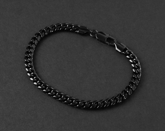 Black Cuban Chain Bracelet Men's Bracelet 6mm Stainless Steel Bracelet ...