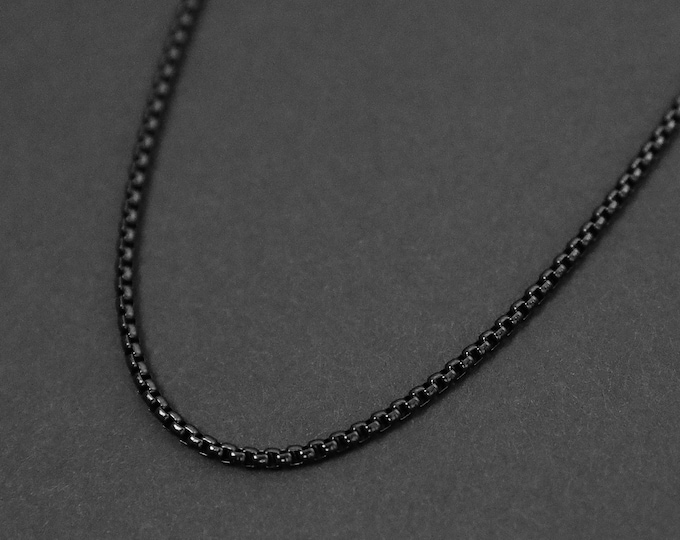 Men's Black Chain Necklace - 2.5mm Box Chain Necklace - Waterproof ...