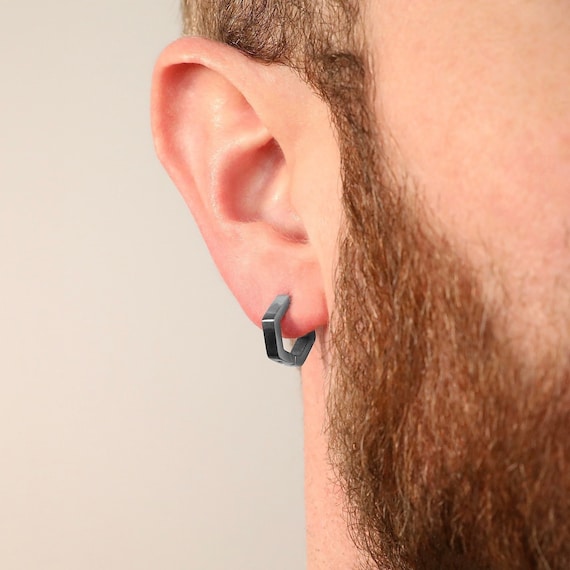 Men s Earring Hex Hoop Earring Stainless Steel Earrings for Men Modern Out Etsy