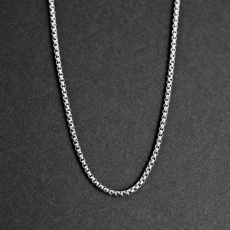Men's Necklace - Steel Box Chain Necklace - Masculine Chain - Stainless ...