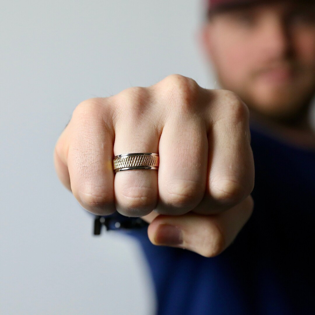 Deco Two Toned Ring - Men's Ring - Men's Band - Gold and Silver Ring ...