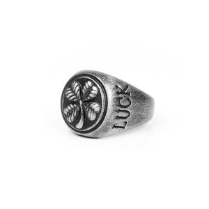 Good Luck Clover Ring in Antique Silver - Men's Ring - Men's Band ...