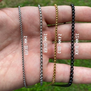 Men's Black Chain Necklace - 2.5mm Box Chain Necklace - Waterproof ...