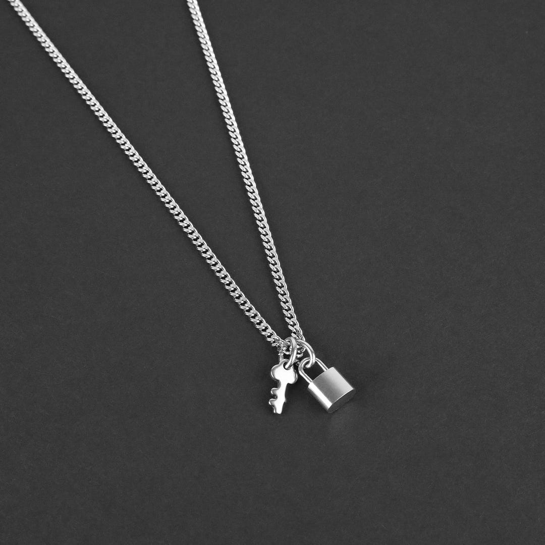 Minimal Lock and Key - Men's Necklace - Waterproof Stainless Steel ...