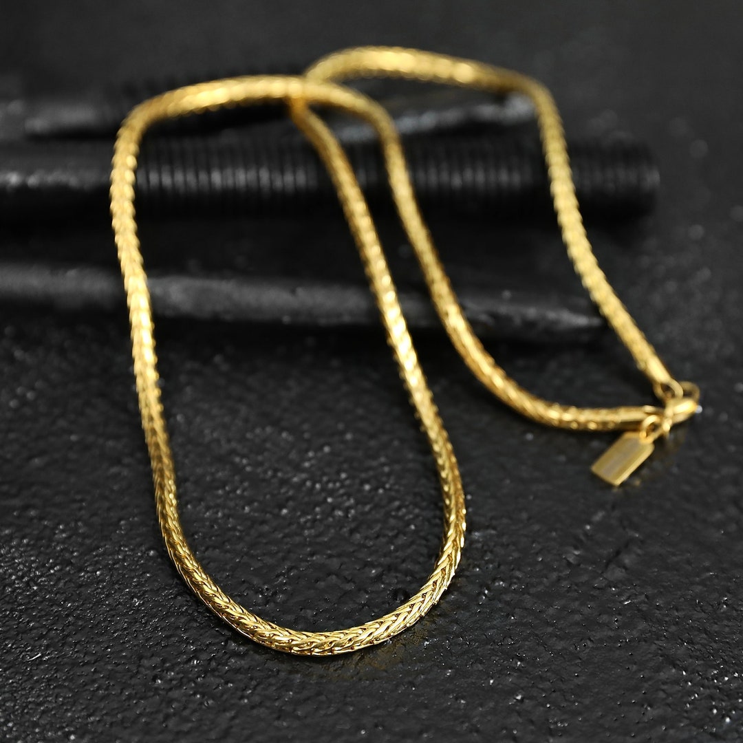 Men's Chain Necklace - Foxtail Chain 4mm - Gold Chain Necklace - Thick ...
