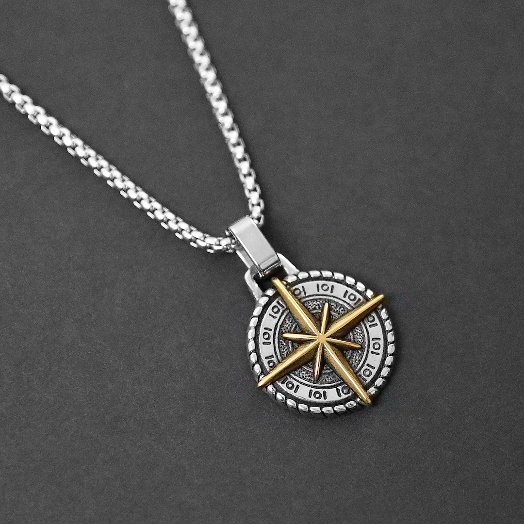 Men's Compass Necklace - Men's Necklace - Steel Necklace - Pendant ...