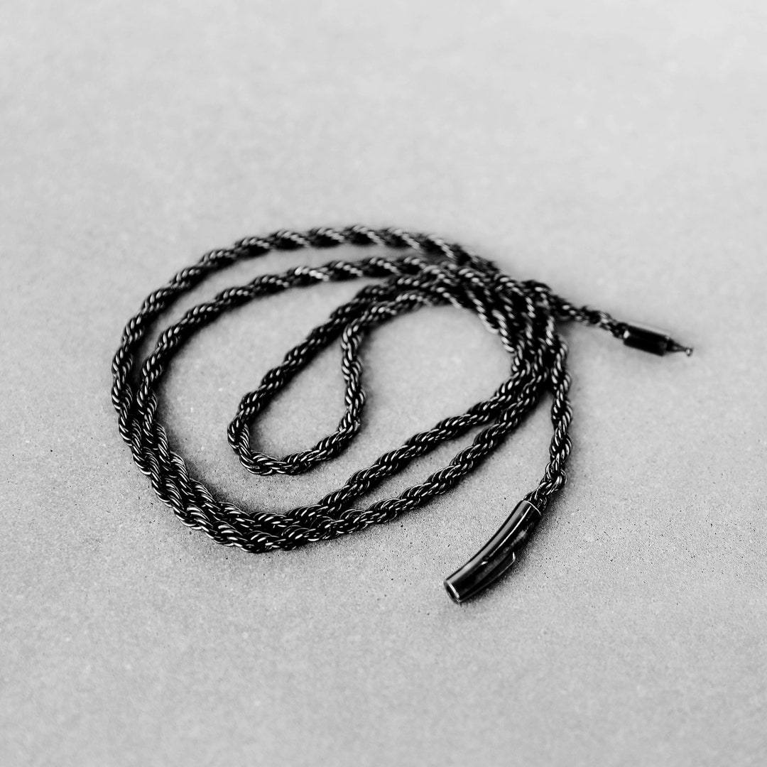 Men's Chain Necklace - Black Rope Chain 4mm - Shiny Black Chain ...