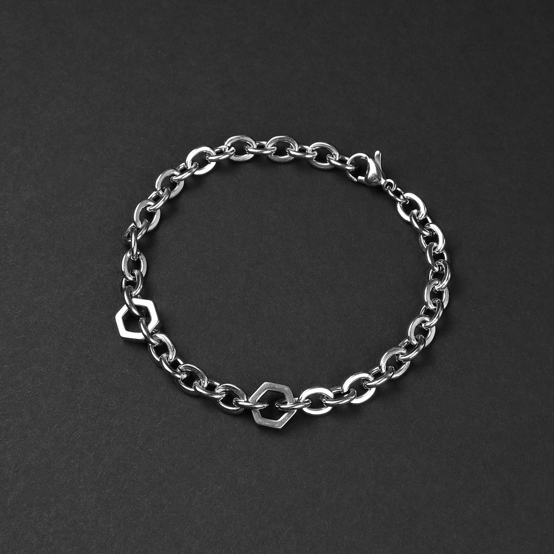 Hex Chain Bracelet - Men's Bracelet - 6mm Stainless Steel Bracelet - Men's Chain Bracelet ...