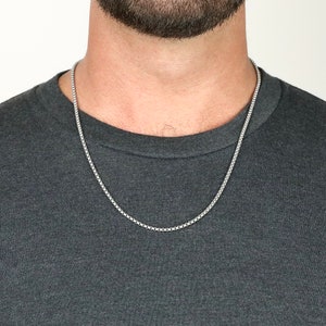 Men's Chain - Matte Silver Box Chain Necklace - Men's Necklace ...